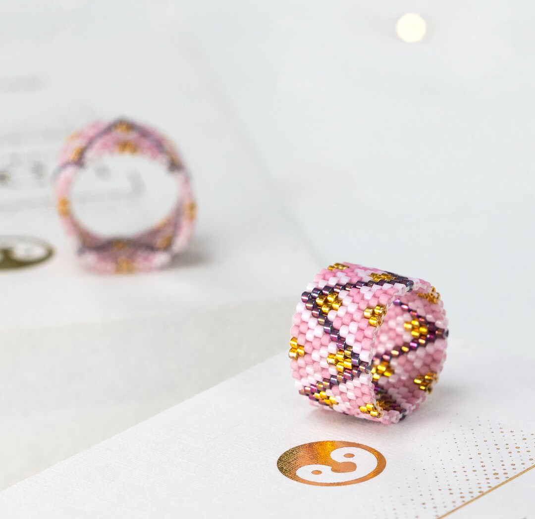 Beaded Pink Ring as Seed Bead Ring Pattern - Peyote Ring Beading ...