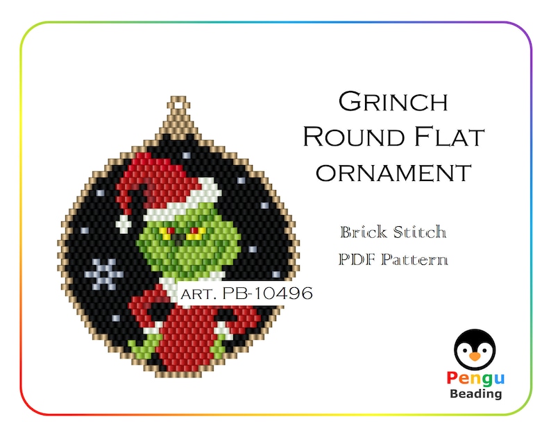 Beaded Grinch Round Flat Christmas Ornament Miyuki Brick Stitch Beading ...
