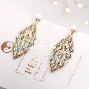PDF Pattern Geomeric Green Seed Bead Earrings Pattern - Brick Stitch ...