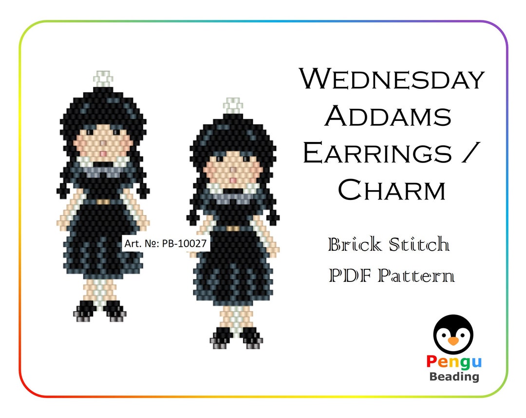 Beaded Wednesday Addams Brick Stith Earrings Charm Miyuki Brick Stitch ...