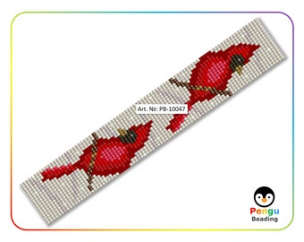 Cardinal 2 Bird Loom Bead Pattern, Bracelet Cuff, Bookmark, Seed ...