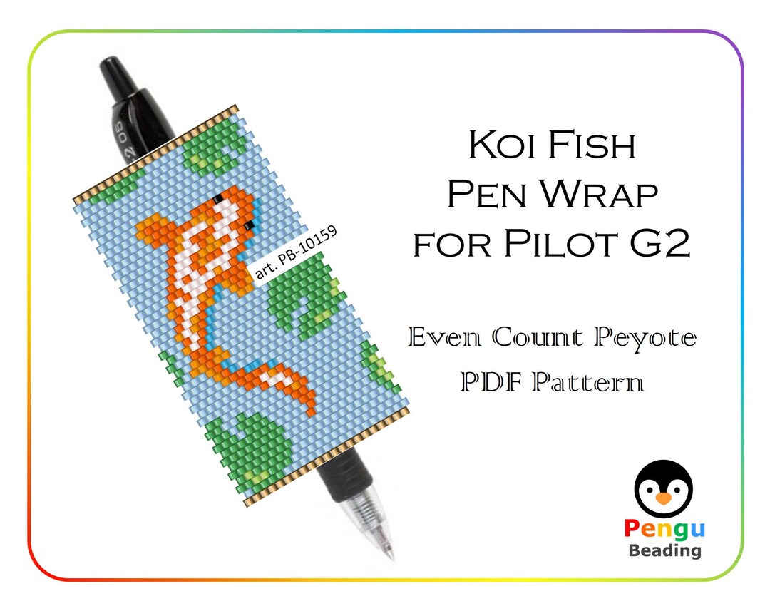 Beaded KOI FISH Pen Wrap as Peyote Seed Bead Pattern - Peyote Pen Wrap ...