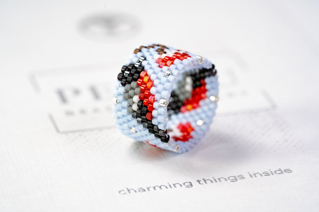 Beaded Bullfinches Ring as Seed Bead Ring Pattern - Peyote Ring Beading ...