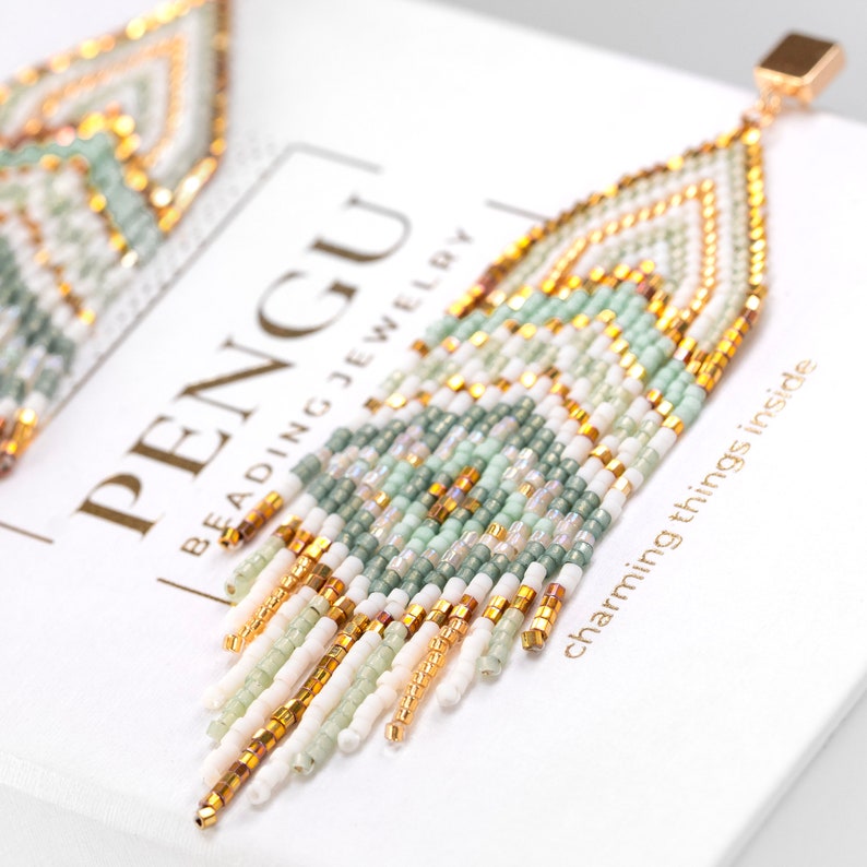 PDF Pattern Beaded Green Luxury Seed Bead Earrings - Brick Stitch ...