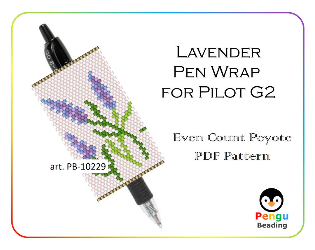 Beaded Lavender Flower Even Count Peyote Pen Wrap for Pilot G2 - Miyuki ...