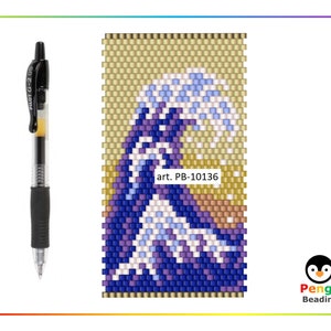 Beaded the GREAT WAVE Pen Wrap as Peyote Seed Bead Pattern - Peyote Pen ...
