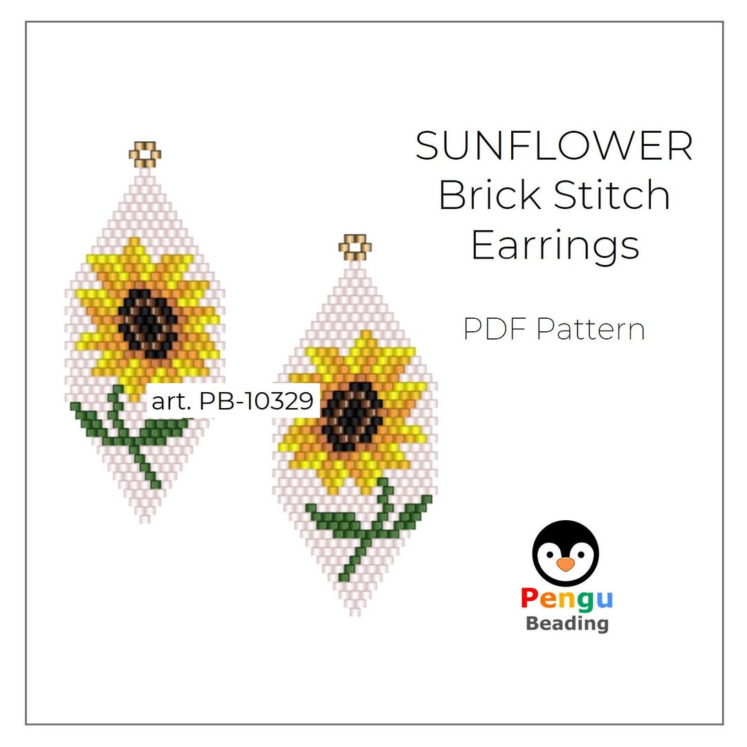 Beaded SUNFLOWER Brick Stitch Seed Bead Earrings - Miyuki Beading ...