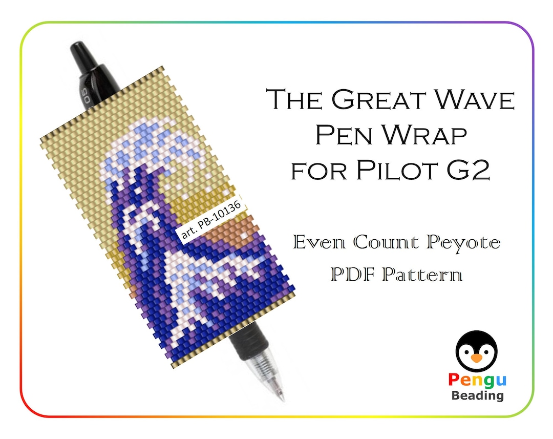 Beaded the GREAT WAVE Pen Wrap as Peyote Seed Bead Pattern - Peyote Pen ...