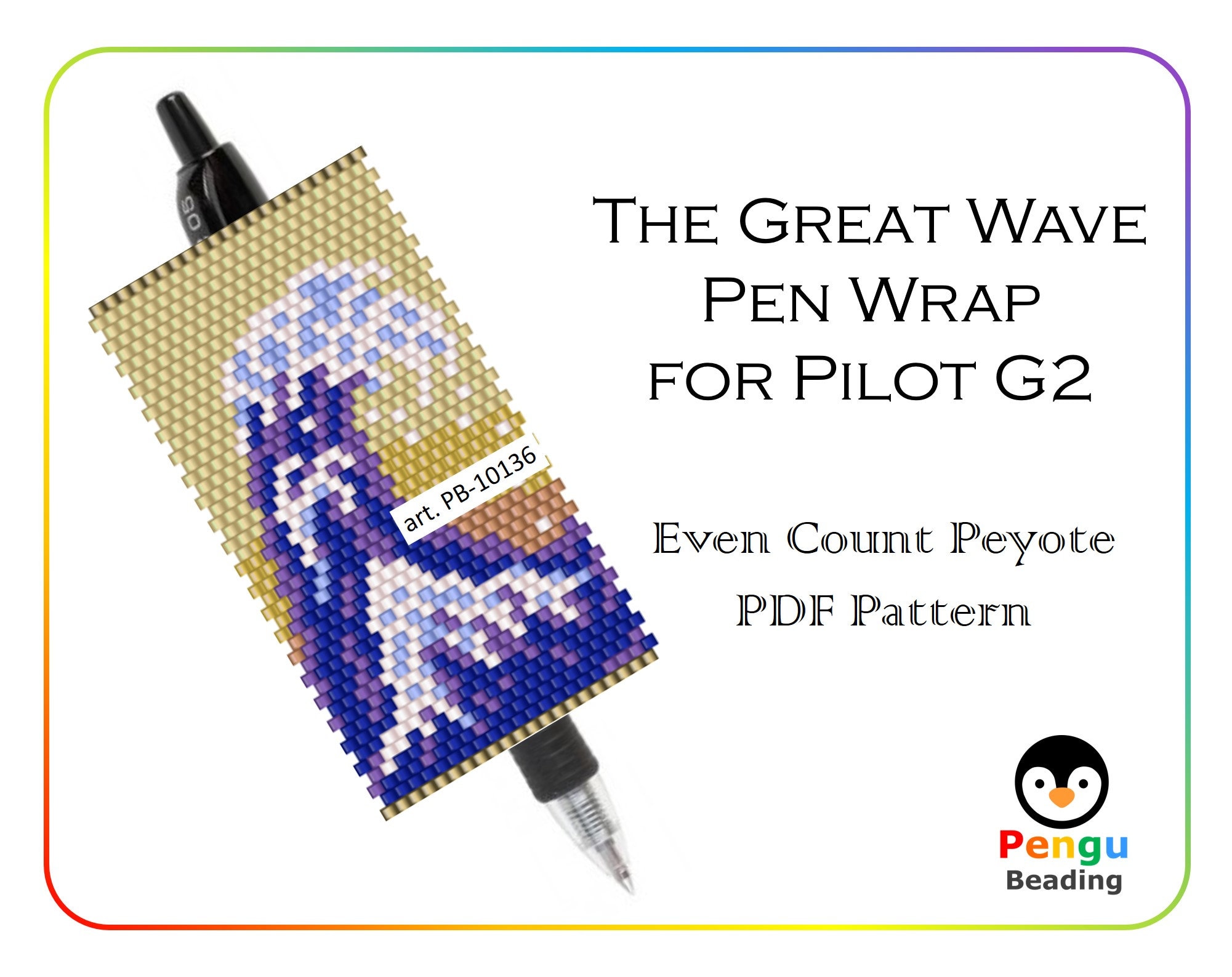 Beaded the GREAT WAVE Pen Wrap as Peyote Seed Bead Pattern - Peyote Pen ...
