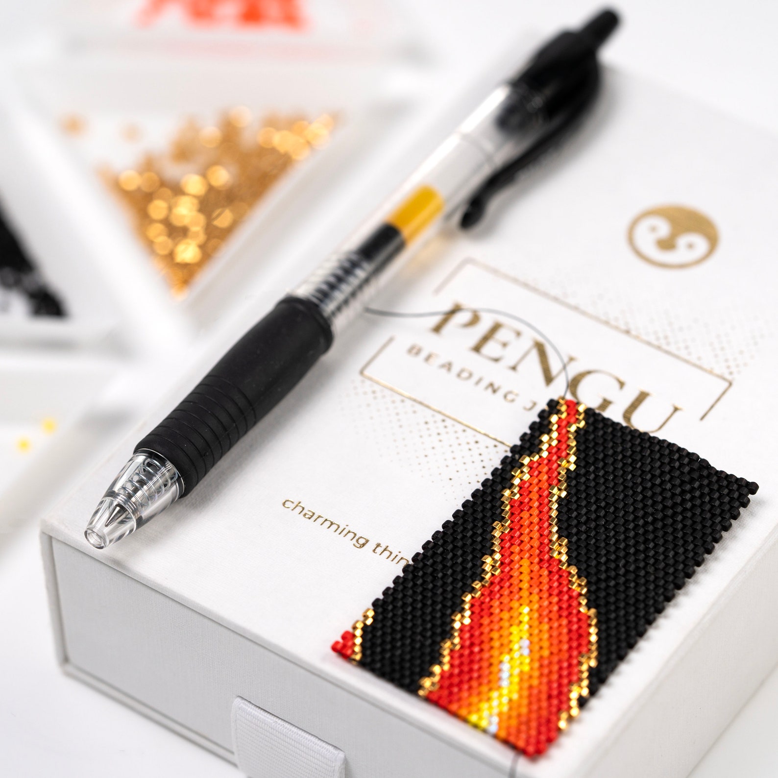 Beaded Volcano Lava Pen Wrap for Pilot G2 Even Count Peyote - Miyuki ...