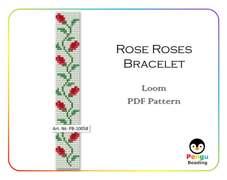 Beaded Red Roses Flowers Loom Bracelet Pattern - Miyuki Delica Beading ...