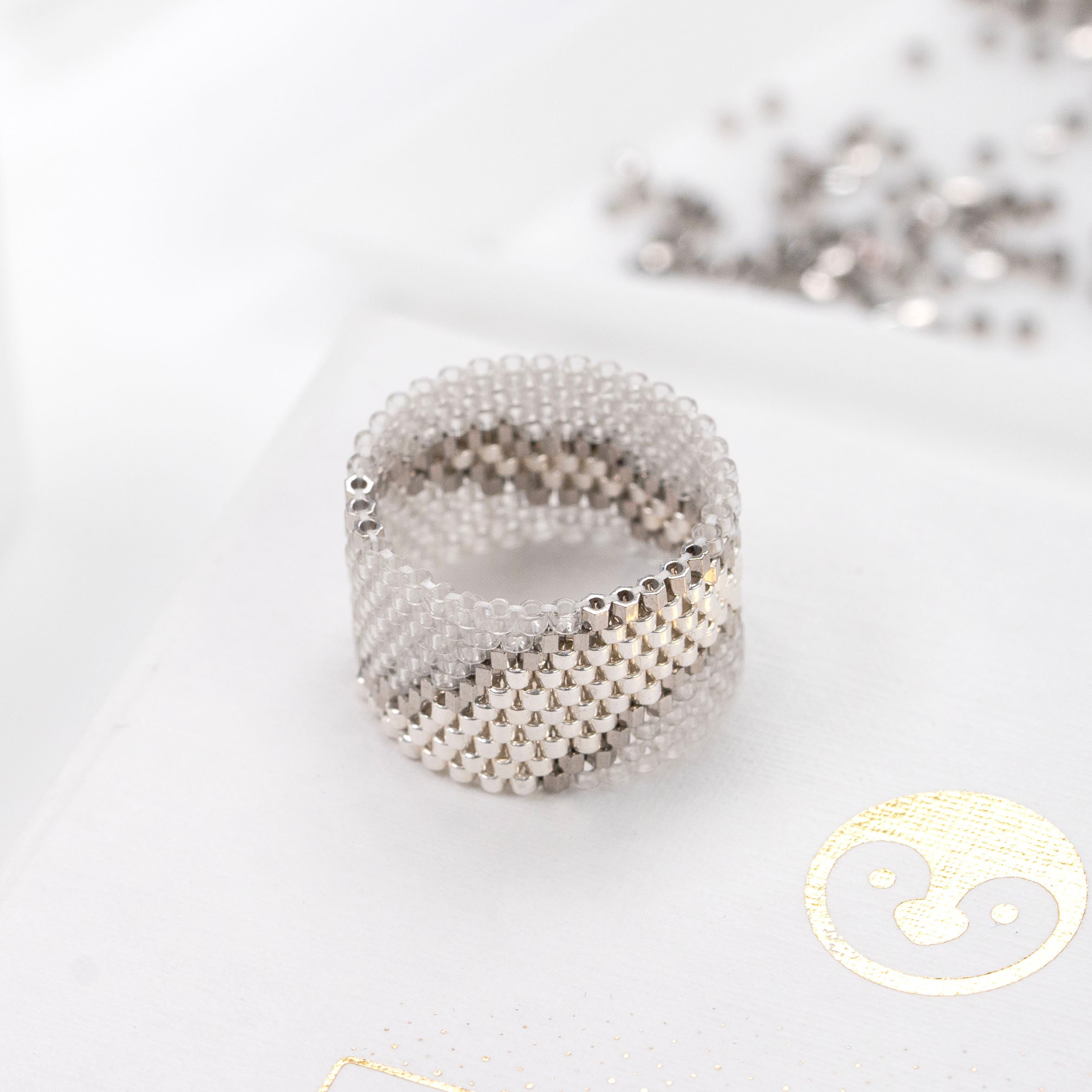 Beaded Silver Ring as Seed Bead Ring Pattern - Peyote Ring Beading ...