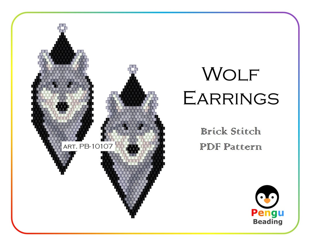 Beaded WOLF Head Earrings as Brick Stitch Sead Bead Pattern - Brick ...