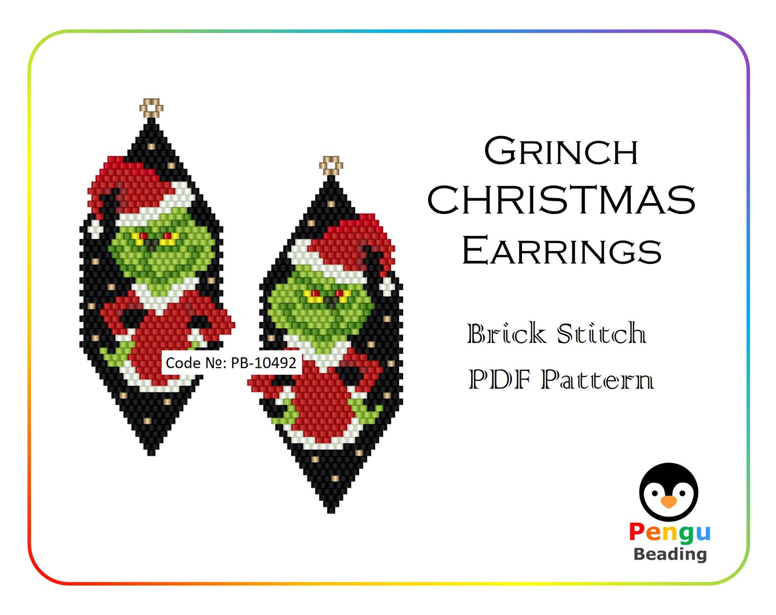 Beaded Grinch Earrings - Miyuki Brick Stitch Beading Pattern PB-10492 ...