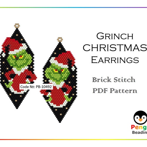 Beaded Grinch Earrings Miyuki Brick Stitch Beading Pattern - Etsy