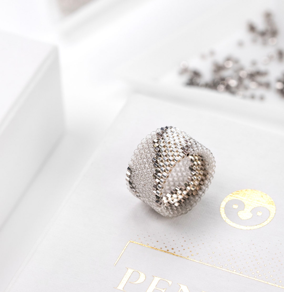 Beaded Silver Ring as Seed Bead Ring Pattern - Peyote Ring Beading ...