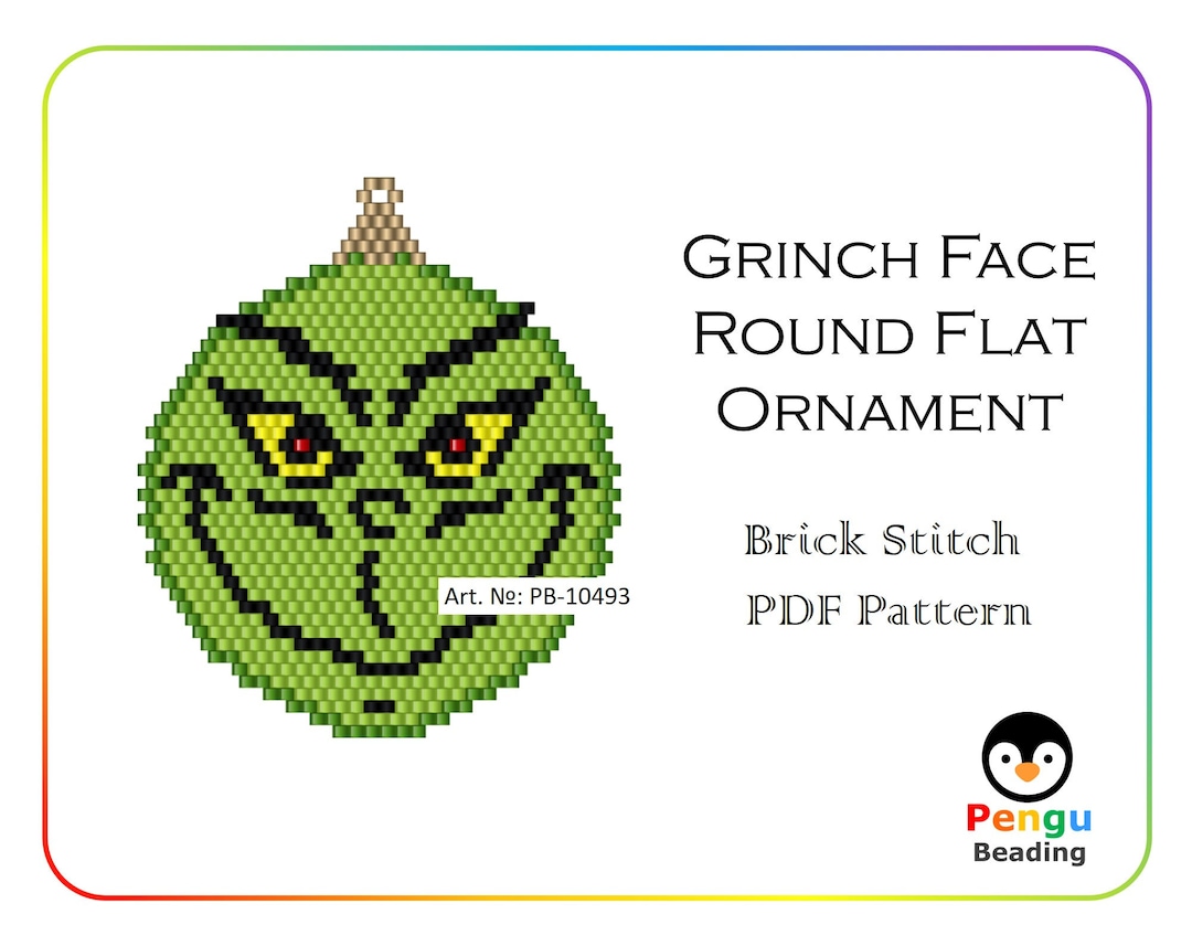 Beaded Grinch Face Round Flat Christmas Ornament Miyuki Brick Stitch ...
