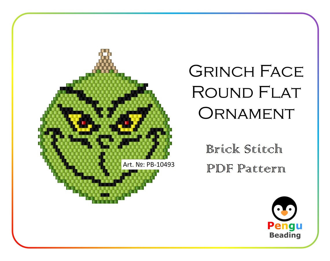 Beaded Grinch Face Round Flat Christmas Ornament Miyuki Brick - Etsy