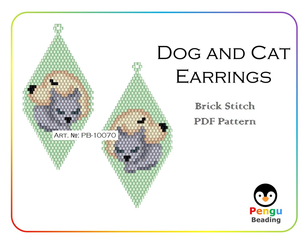 Beaded Dog and Cat Earrings - Miyuki Brick Stitch Beading Pattern PB ...