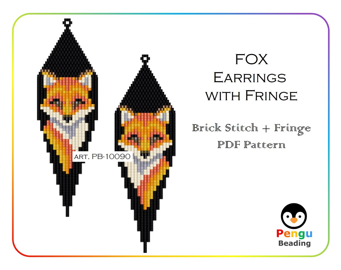 Beaded Fox Earrings With Fringe - Miyuki Brick Stitch Beading Pattern ...