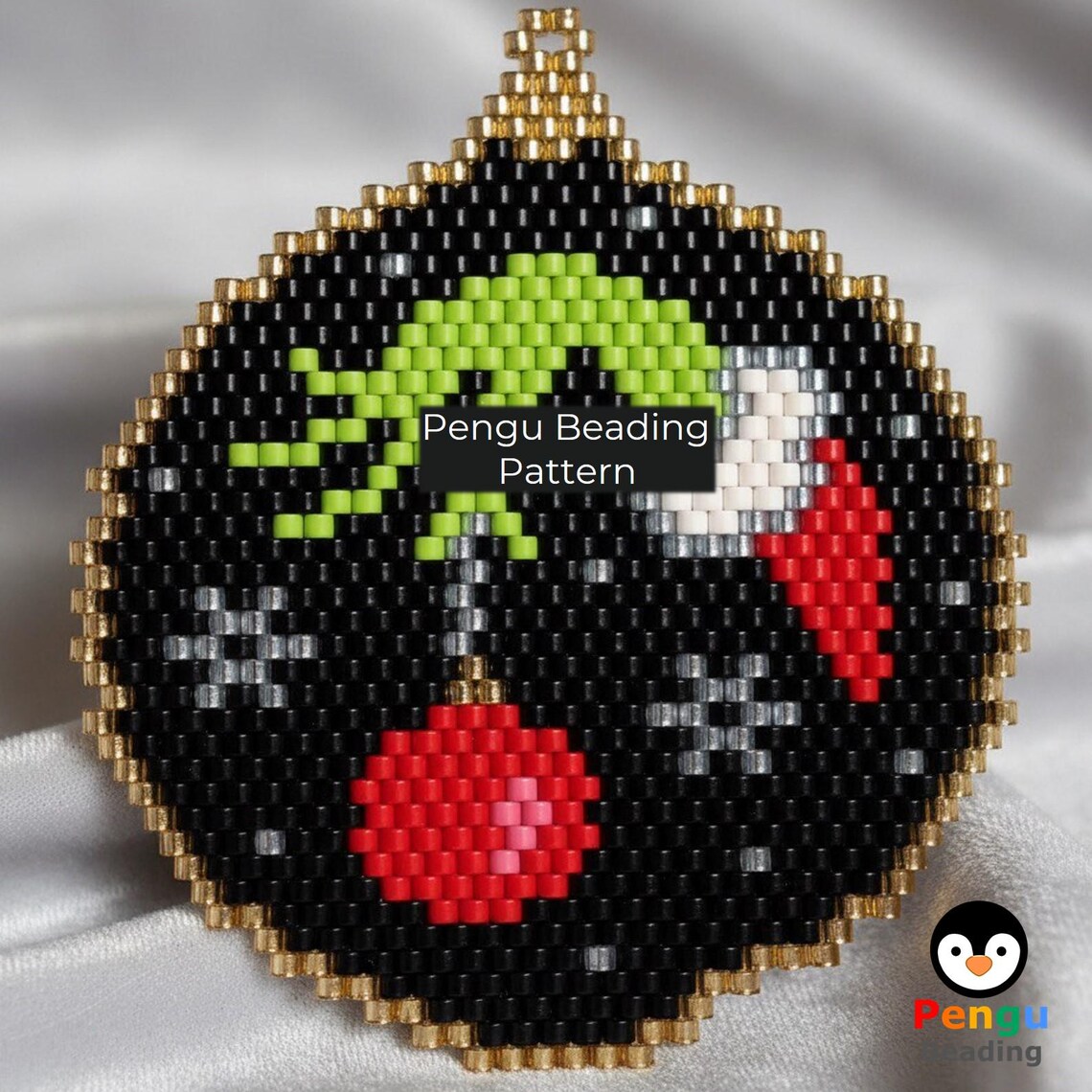 Beaded Grinch's Hand Round Flat Christmas Ornament Miyuki Brick Stitch ...