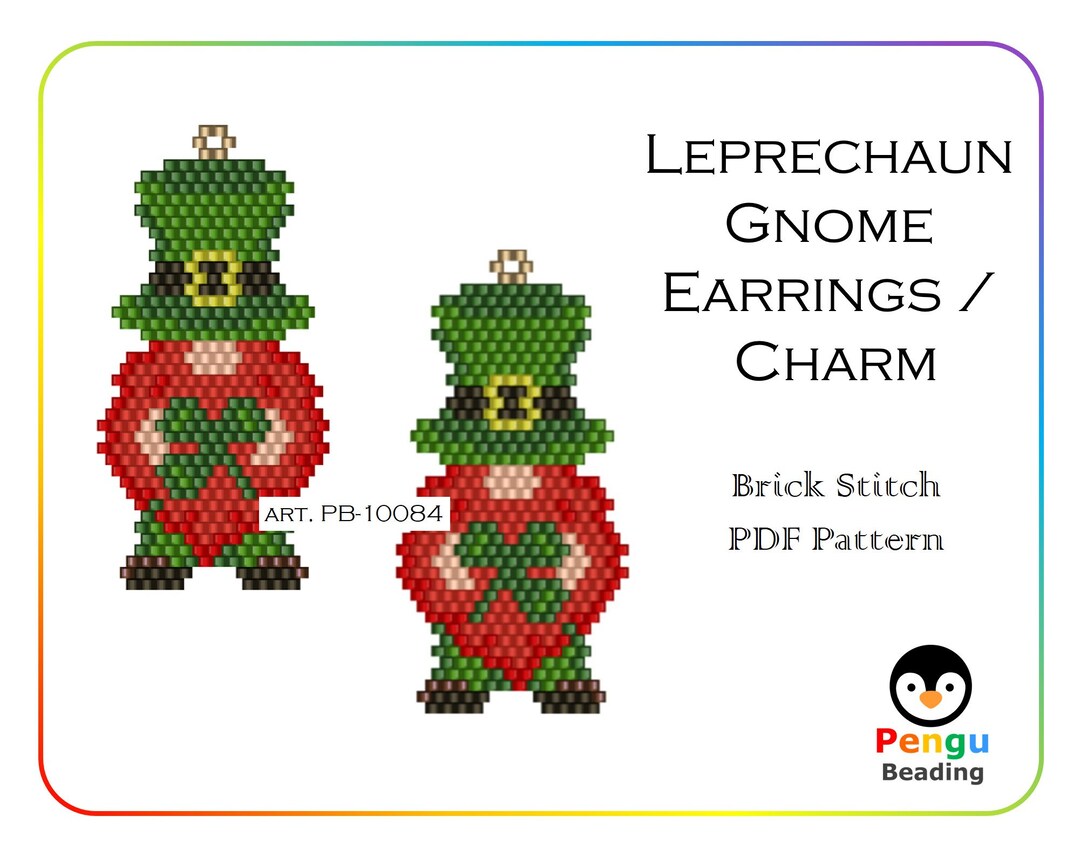 Beaded Leprechaun Gnome St Patrick's Day Brick Stith Earrings - Miyuki ...