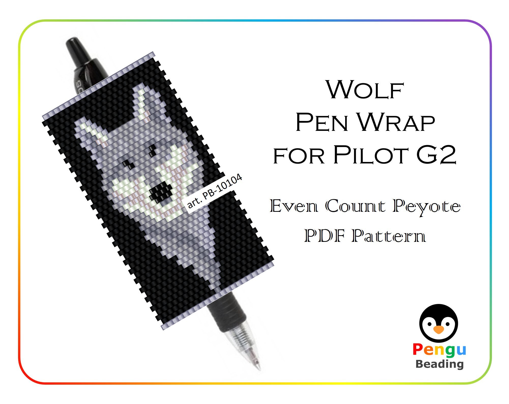 Beaded Wolf Even Count Peyote Pen Wrap for Pilot G2 - Miyuki Animal ...