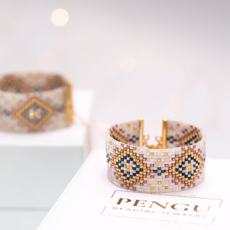 PDF Pattern Beaded Gold Laxury Loom Bracelet - Miyuki Delica Beading ...