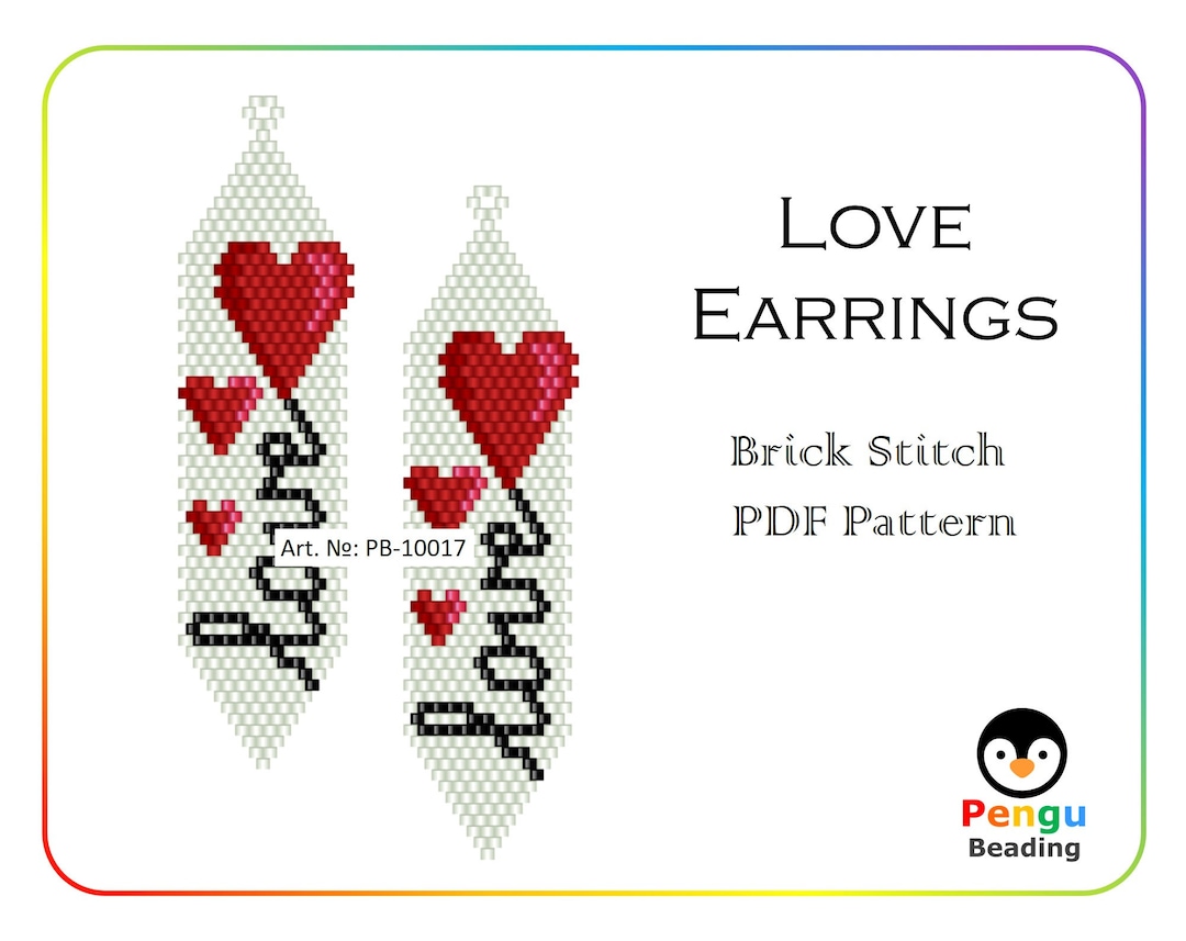 Beaded Love Hearts Valentine's Day Brick Stith Earrings - Miyuki Brick ...