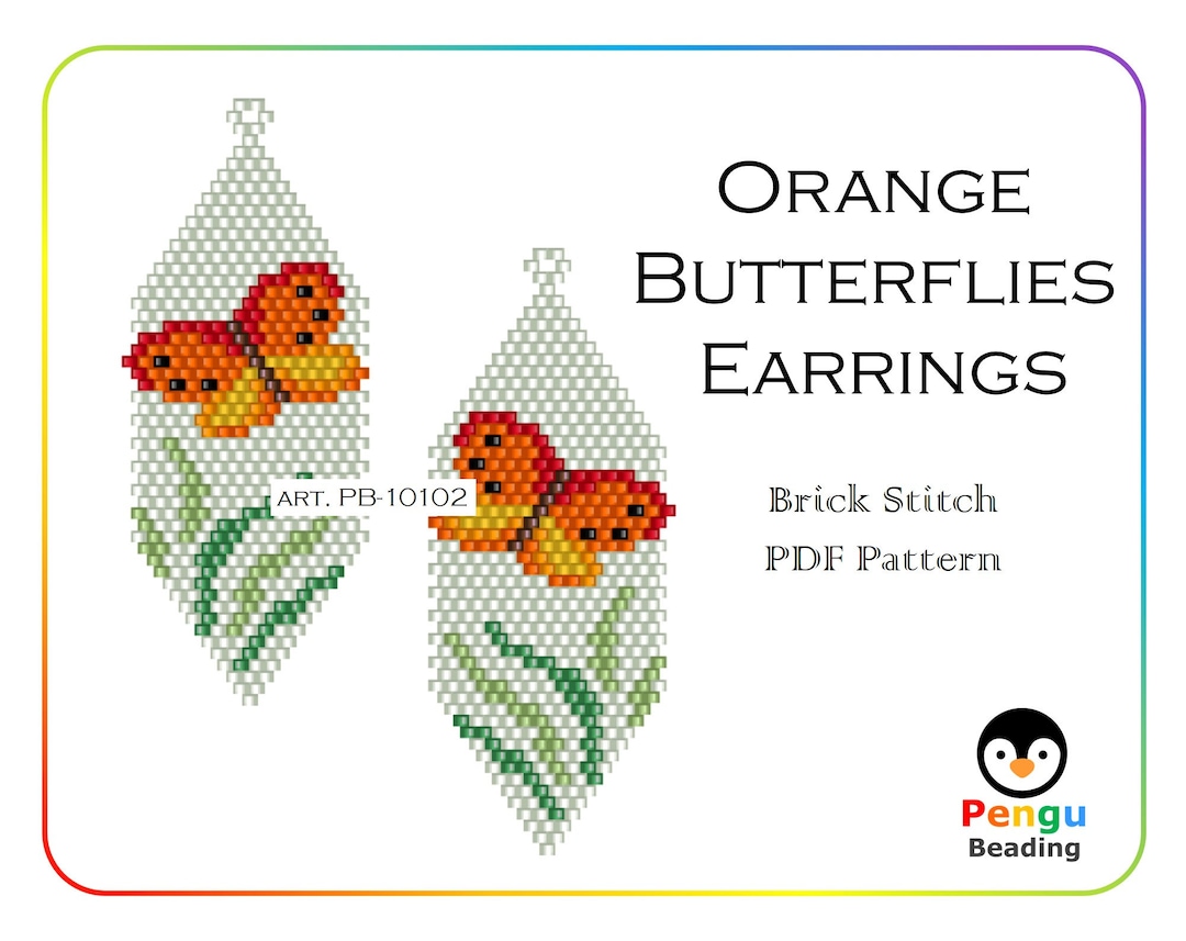 Butterflies Seed Bead Earrings - Miyuki Brick Stitch Beading Pattern PB-10102 - Etsy