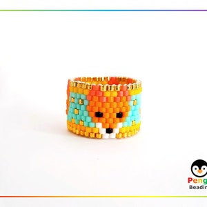 Beaded Fox Ring as Seed Bead Ring Pattern - Peyote Ring Beading Pattern ...