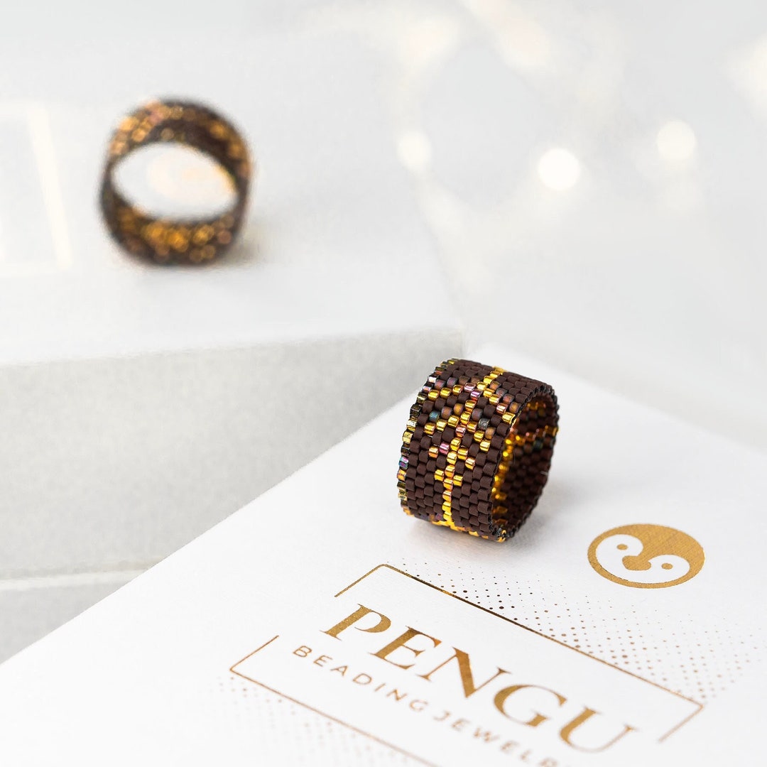 Beaded Espresso Ring as Seed Bead Ring Pattern - Peyote Ring Beading ...