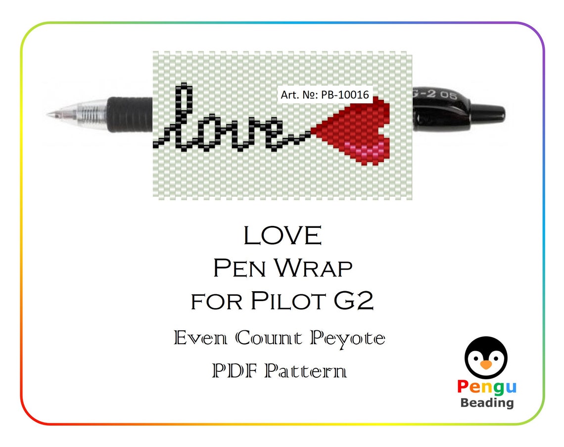 Beaded Valentine's Day Pen Wrap for Pilot G2 Even Count Peyote - Miyuki ...