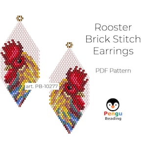 Beaded Rooster Bird Earrings - Miyuki Brick Stitch Beading Pattern PB-10277 - Etsy