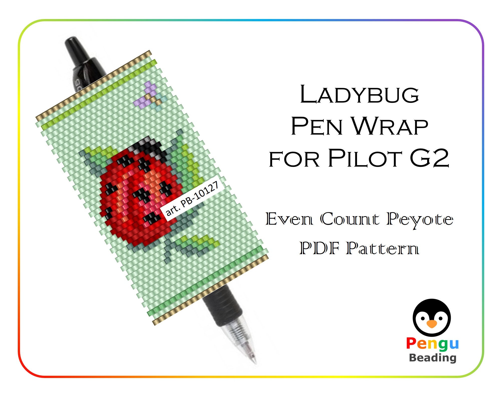 Beaded LADYBUG Pen Wrap as Peyote Seed Bead Pattern - Peyote Pen Wrap ...