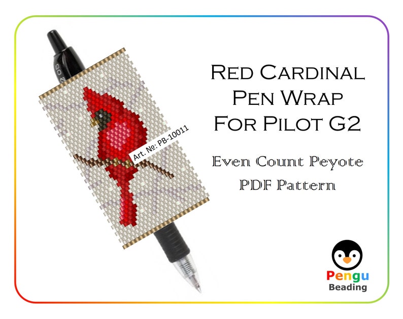 Beaded Red Cardinal Bird Even Count Peyote Pen Wrap for Pilot G2 ...