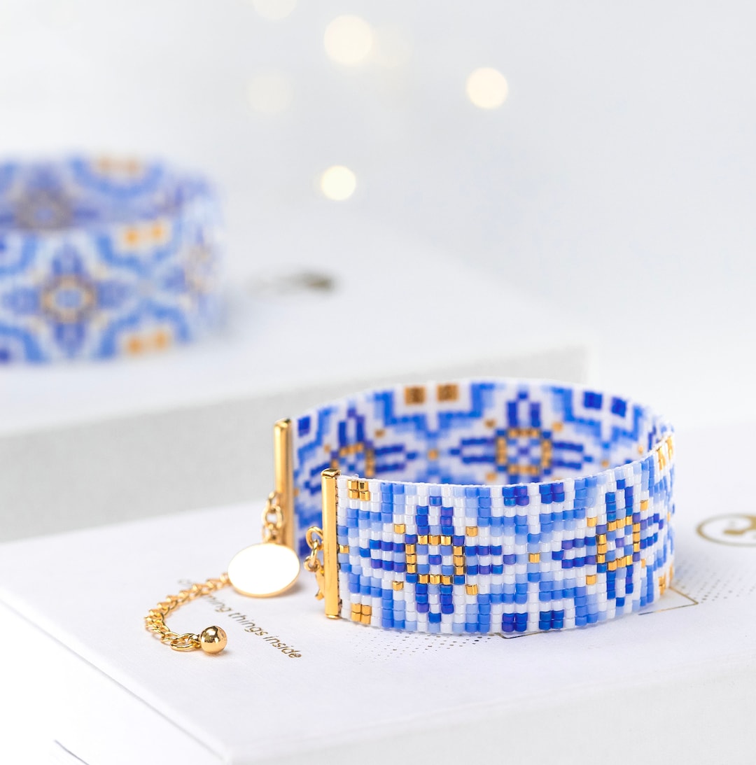 Beaded Blue Loom Bracelet Miyuki Delica Beading Loom Pattern PB-10175 ...