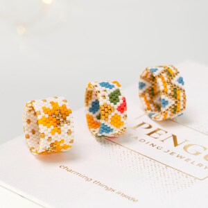 Beaded Fall 3 Rings as Seed Bead Ring Pattern - Peyote Ring Beading ...