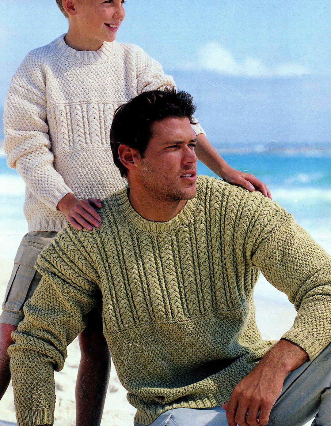 KNITTING PATTERN MENS Boys Cable Panel Jumpers Dk 24 - 46 Inch Chest ...
