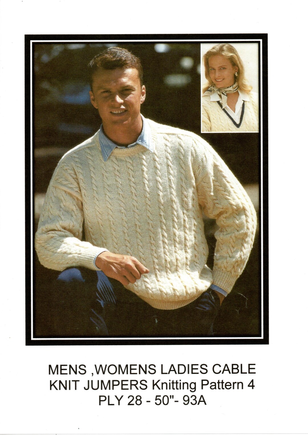 MENS WOMENS LADIES Cable Knit Jumpers Knitting Pattern 4 Ply 28-50 Inch ...