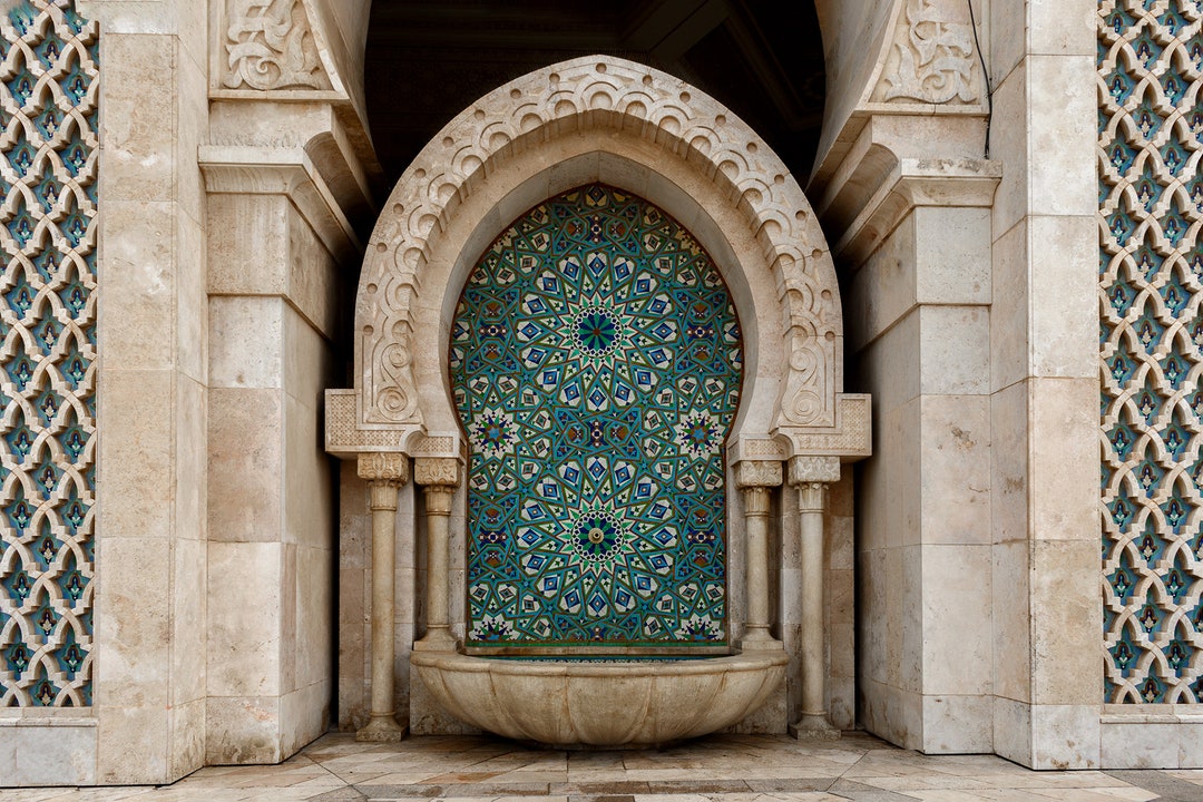 Classic Moroccan Fountain at Hassan II Mosque in Casablanca Morocco ...