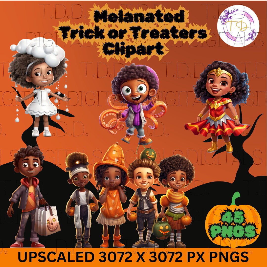 Melanated Trick or Treaters Clipart | Halloween | AI Art| Kids Costumes ...