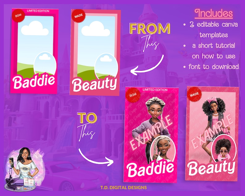 BADDIE BOX CANVA Template, Editable, Doll Box, Canva Frame, Digital ...