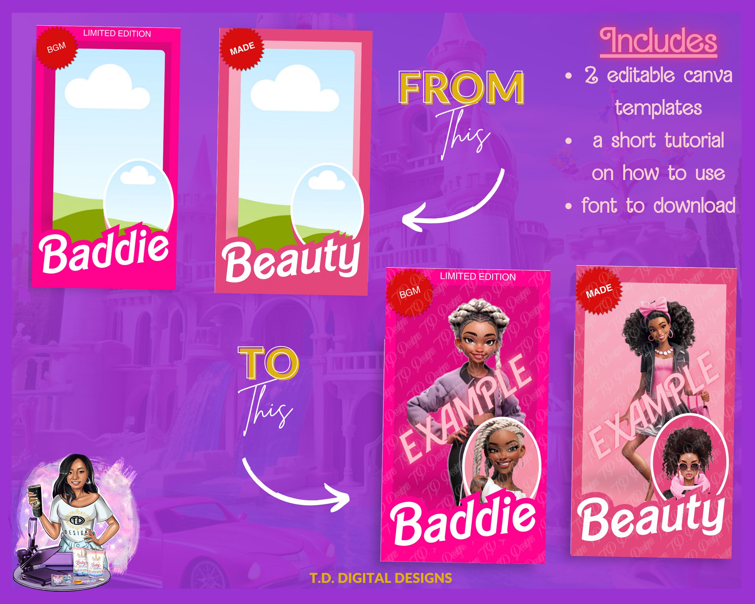 BADDIE BOX CANVA Template, Editable, Doll Box, Canva Frame, Digital ...