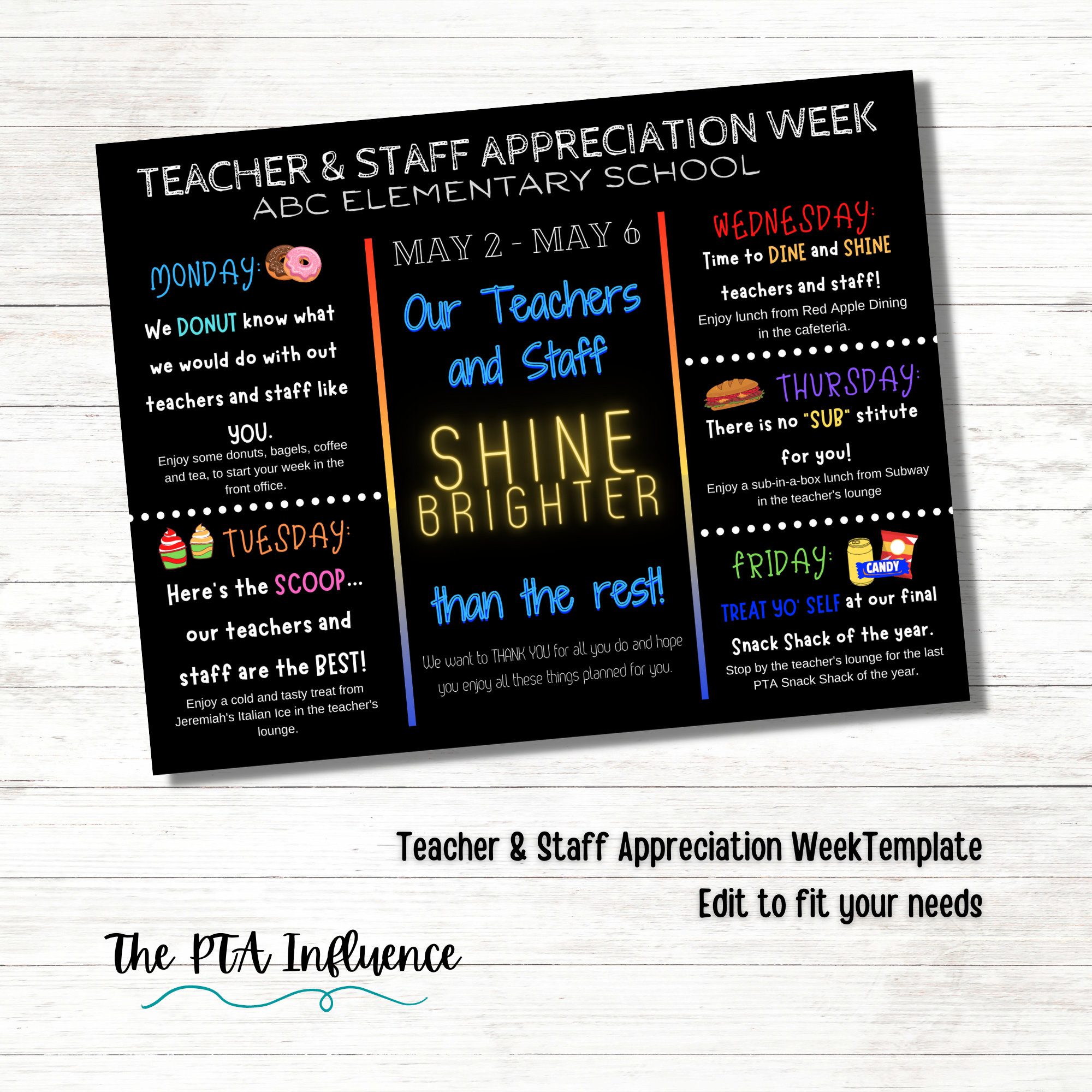 Teacher & Staff Appreciation Week Template, Digital File Editable Flyer ...