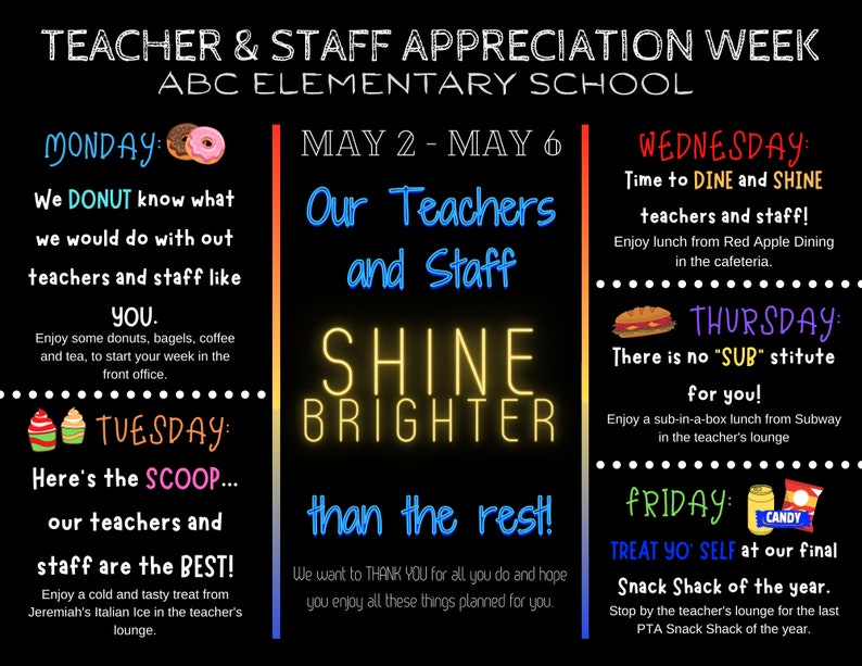 Teacher & Staff Appreciation Week Template, Digital File Editable Flyer ...