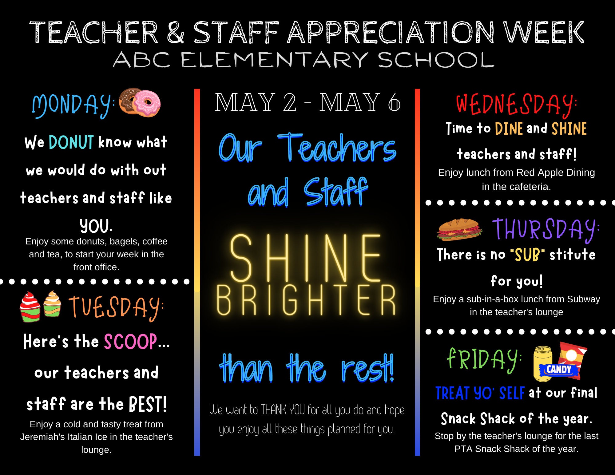 Teacher & Staff Appreciation Week Template, Digital File Editable Flyer ...