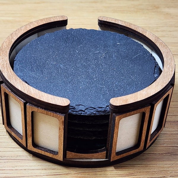 Round Slate Coaster Holder Laser File - Etsy