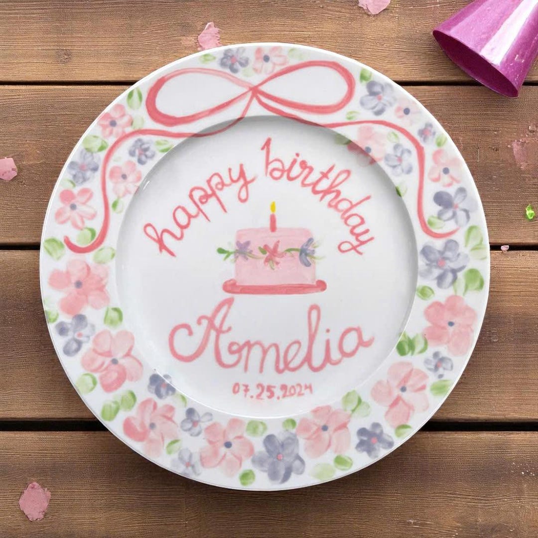 Hand Painted Birthday Plate for Baby Girl – Custom Ceramic Plate With ...