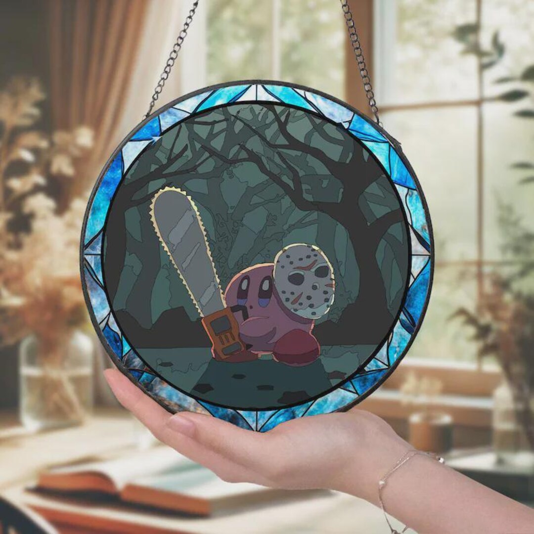 Horror Kirby Glass Suncatcher – Round Hanging Ornament With Dark Forest ...